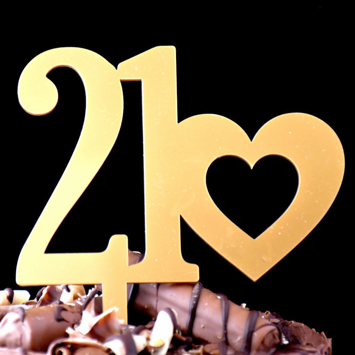 Number 21 Acrylic Heart Cake Topper (any age) – MadeAt94
